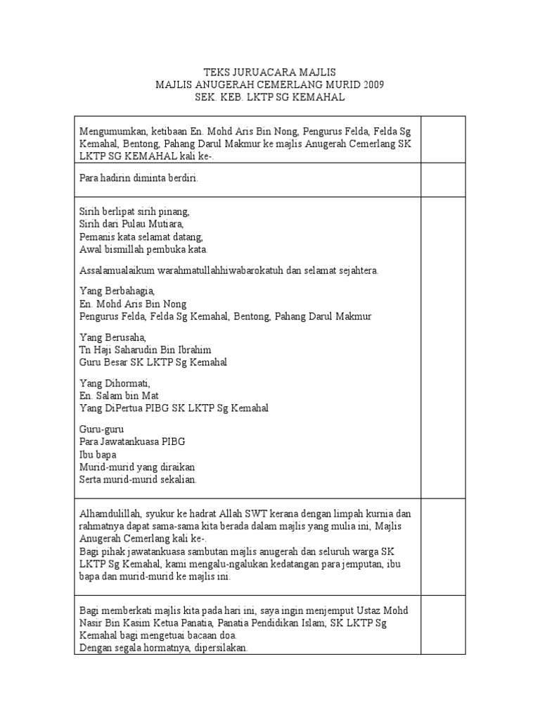 Teks Juruacara Majlis | PDF