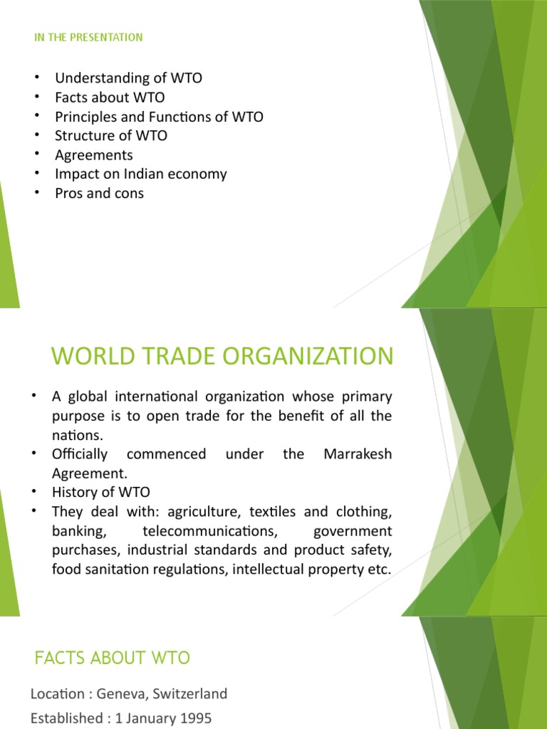 Understanding of WTO - Facts About WTO - Principles and Functions of WTO - Structure of WTO ...