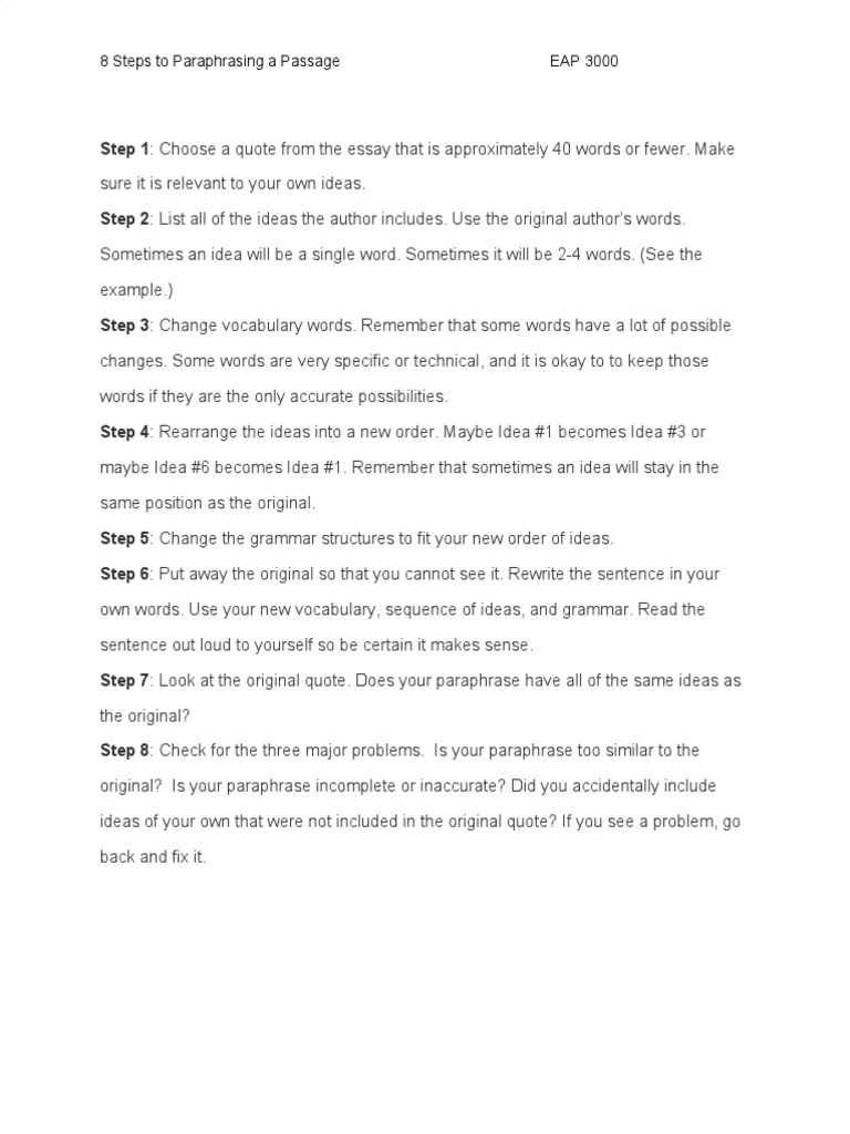 Paraphrasing Steps Handout | PDF | Grammar | Human Communication