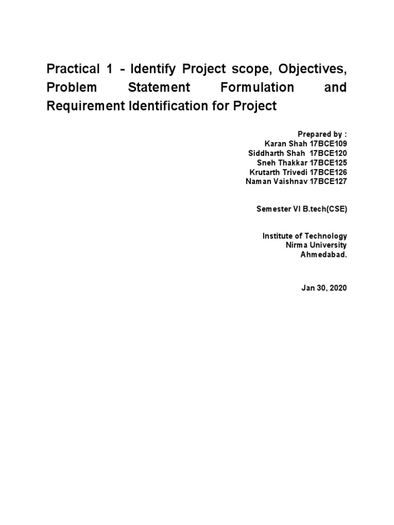Practical 1 - Identify Project Scope, Objectives, Problem Statement ...