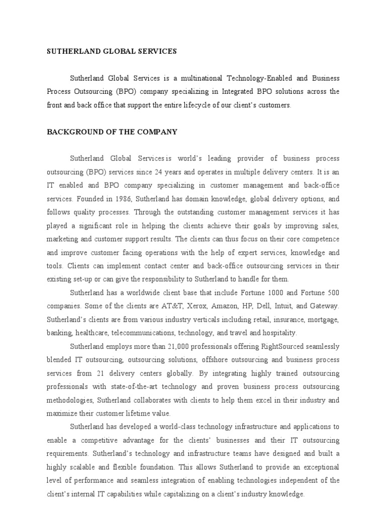 Sutherland | PDF | Business Process Outsourcing | Sales