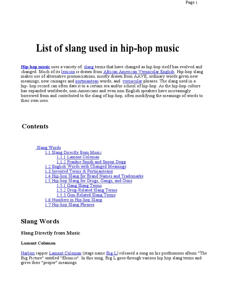 List of Slang Used in Hip Hop Music | PDF | Hip Hop Music | Crack Cocaine