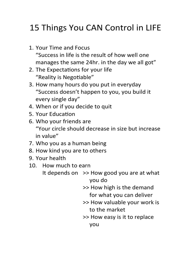 15 Things You Can Control in Life | PDF