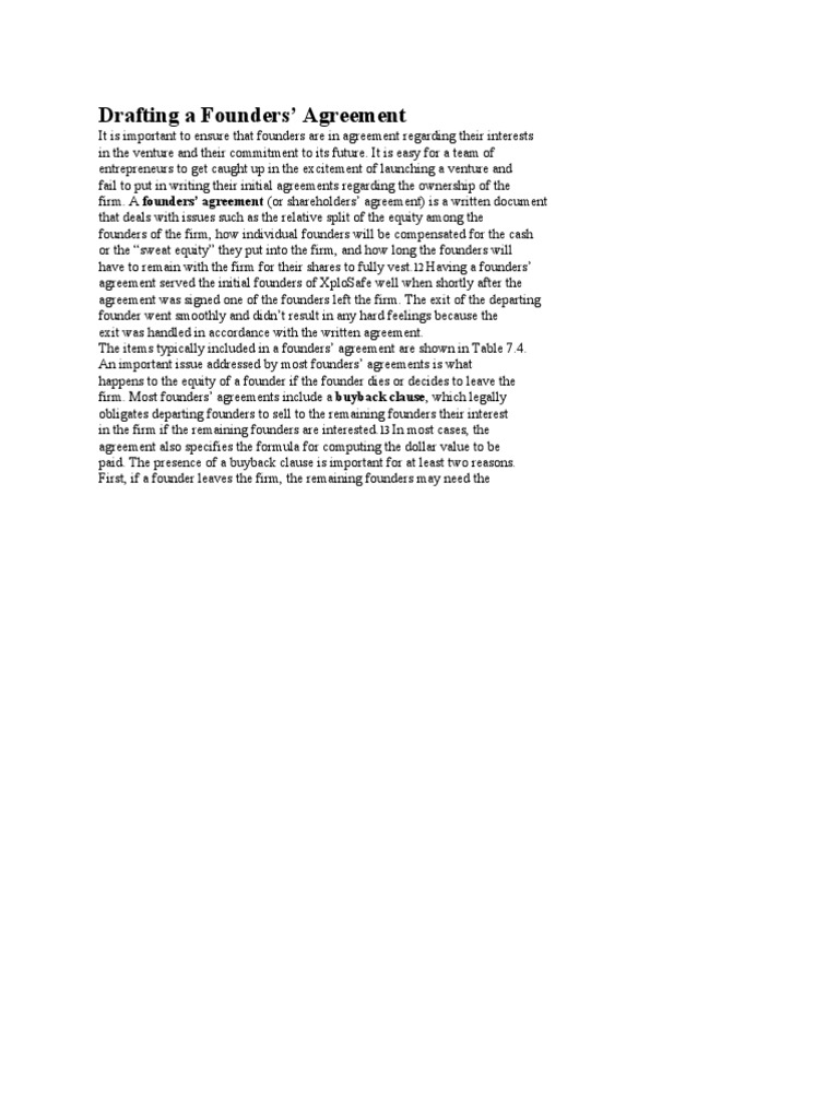 Draft Founders' Agreement: Protect Your Startup | PDF