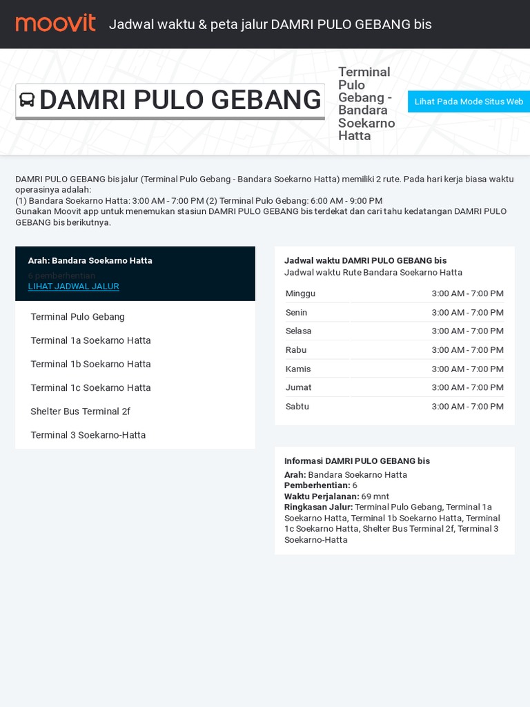 DAMRI Terminal Pulo Gebang Bandara Soekarno Hatta | PDF