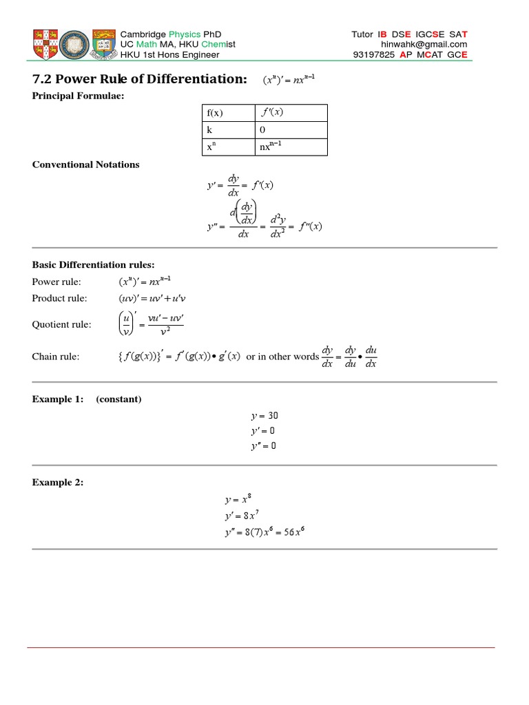 7.2 Power Rule 6 | PDF | Derivative | Subtraction