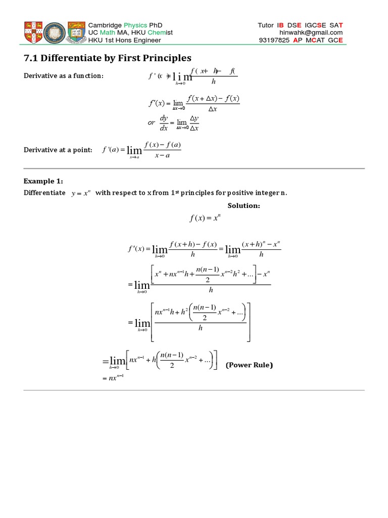 Differentiation by First Principles Guide | PDF | Rates | Derivative