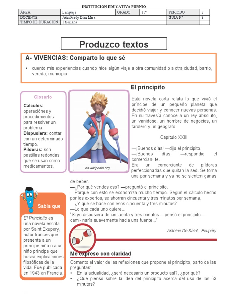 Guia de Español Produzco Textos | PDF | El Principito | Comunicación