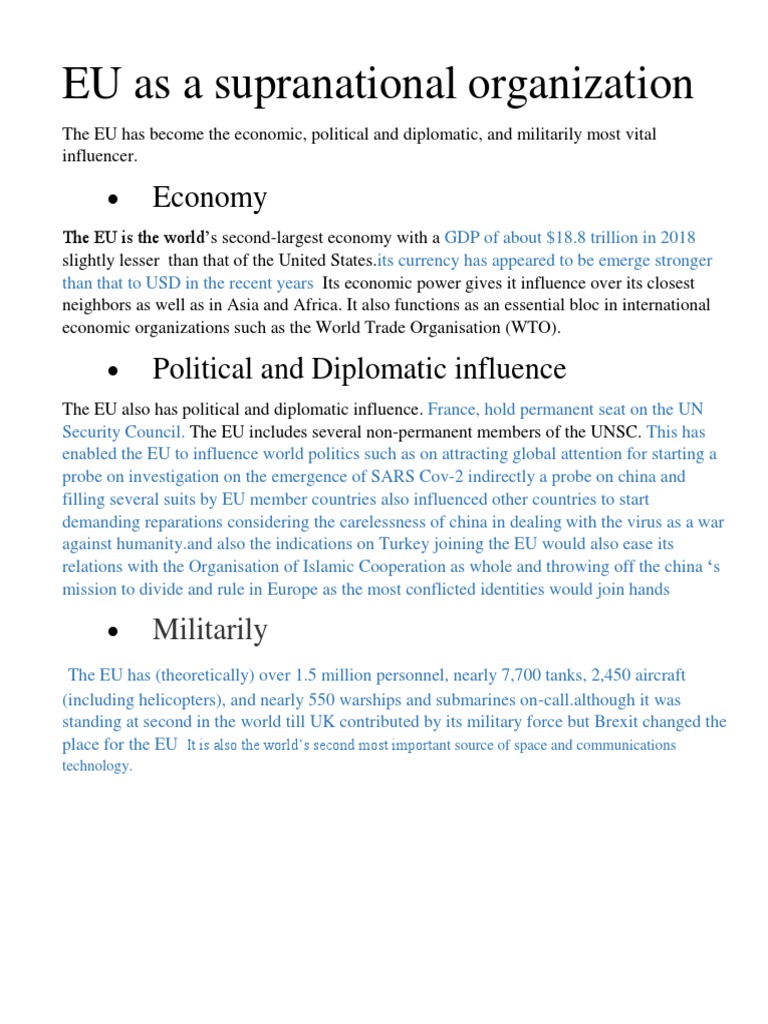 EU As A Supranational Organization Updated | PDF