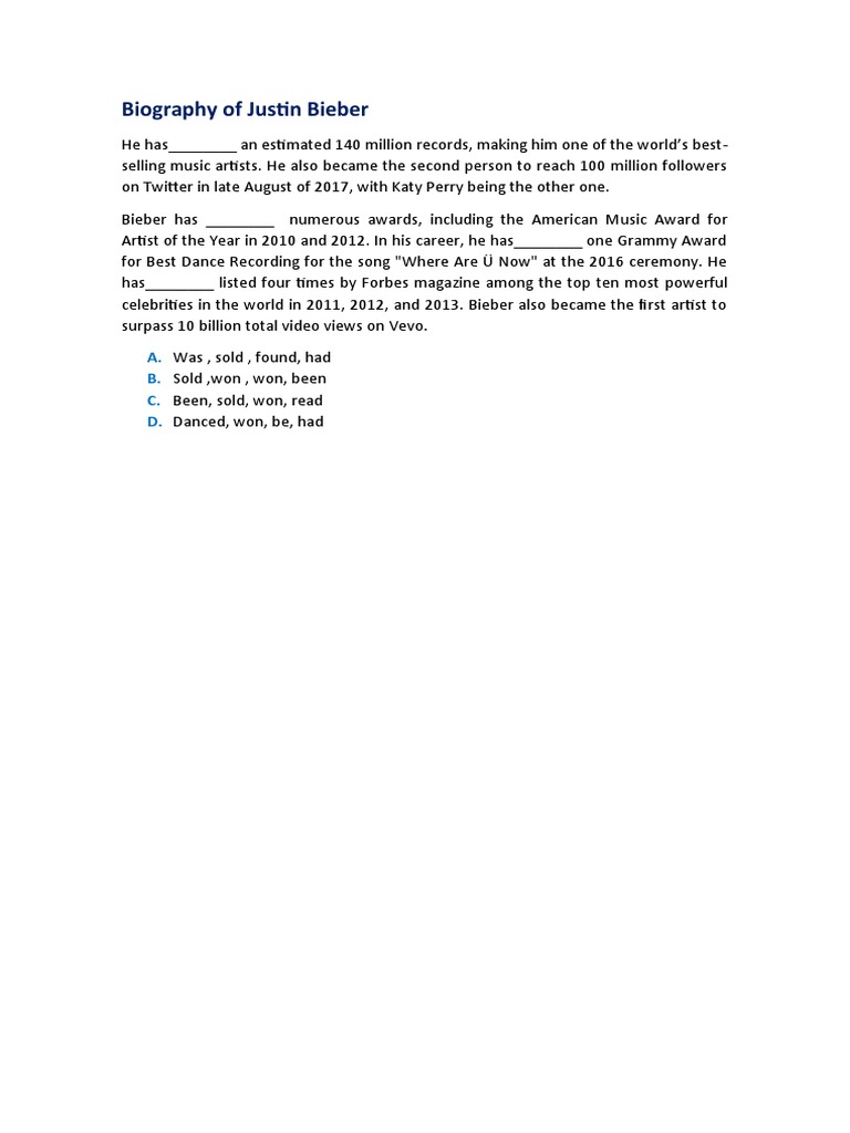 Biography of Justin Bieber | PDF