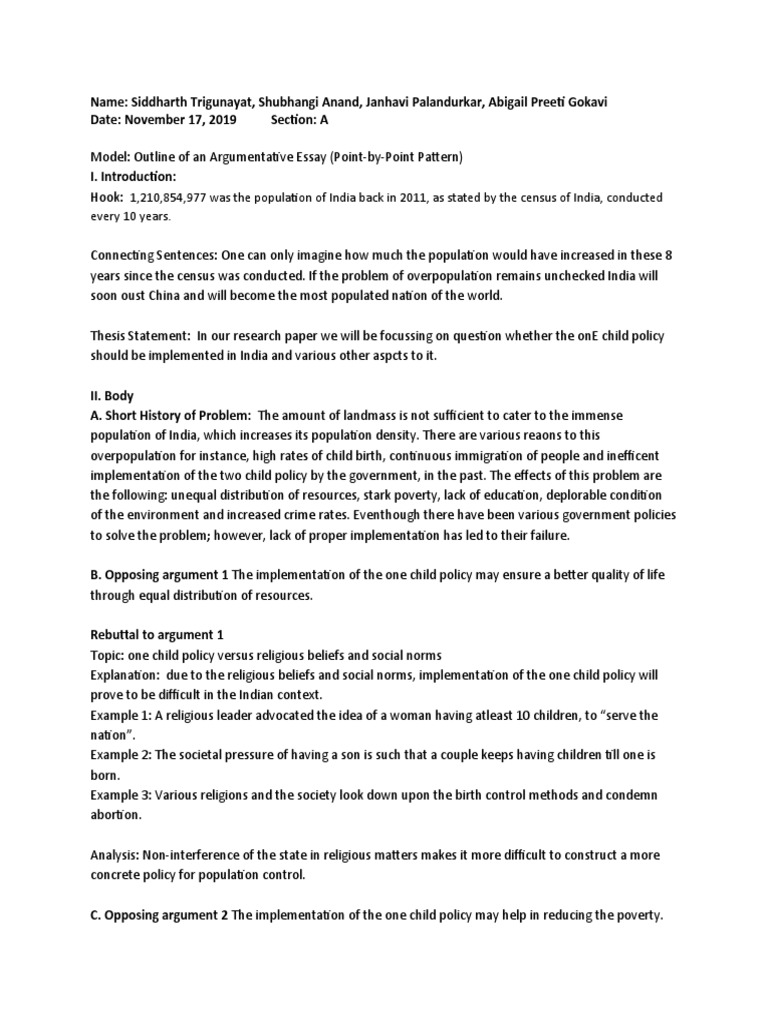 Argumentative Outline - Point by Point Pattern | PDF | Human ...
