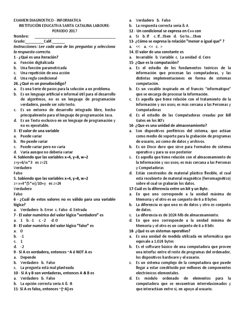 Test de Lenguajes de Programación | PDF | Hardware de la computadora ...
