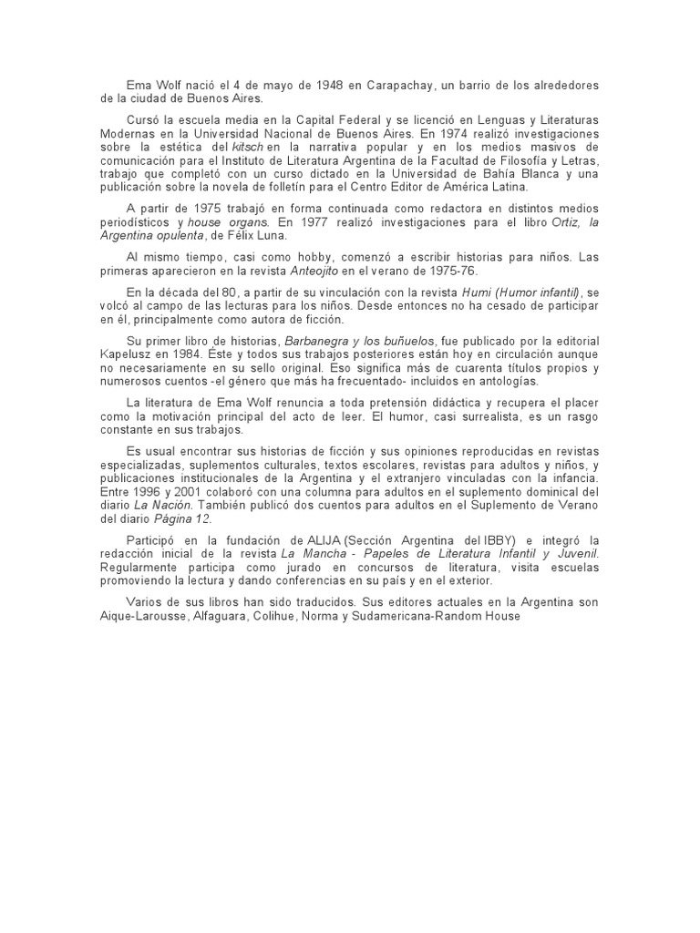 Biografía de Ema Wolf | PDF | Publicación | Buenos Aires