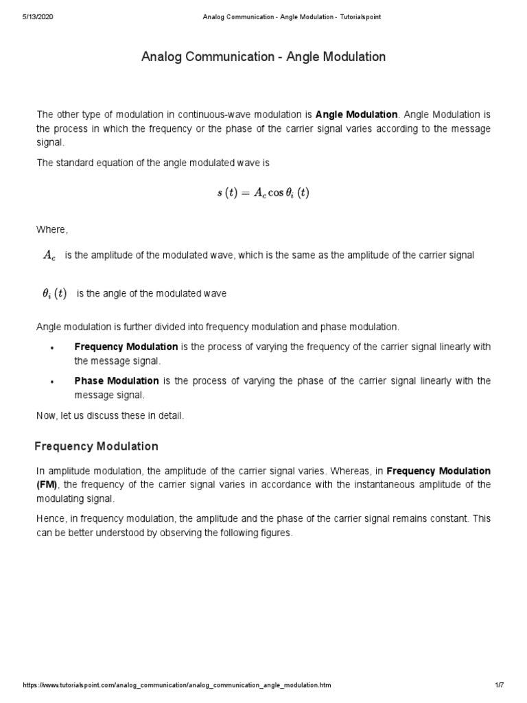 Analog Communication Angle Modulation Pdf Frequency Modulation