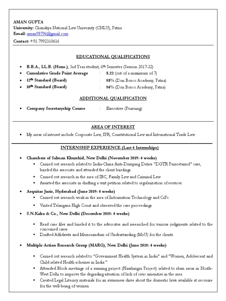 Aman Gupta's Resume: Educational Qualifications, Internship Experience, Publications, and ...