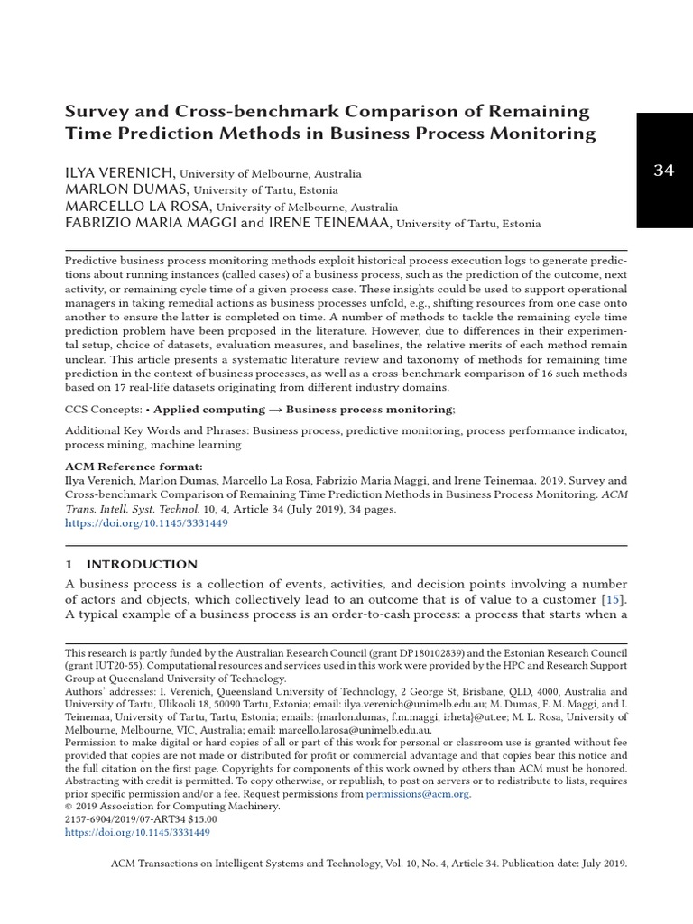 Survey and Cross-Benchmark Comparison of Remaining Time Prediction Methods in Business Process ...