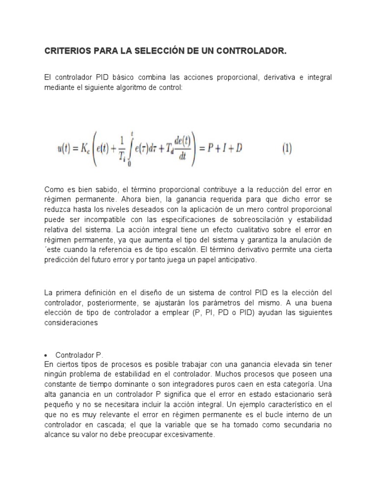 Criterios para La Selección de Un Controlador | PDF | Matemáticas Aplicadas | Science