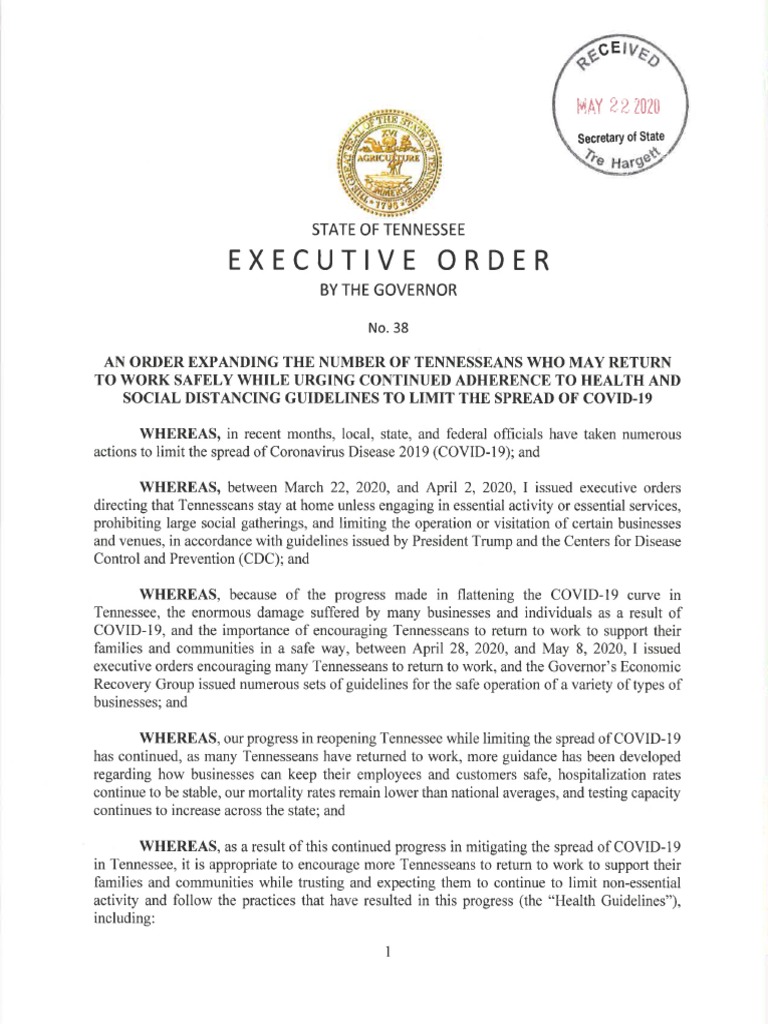 Governor Lee Executive Order 38 | PDF | Alcoholic Drinks | Sports
