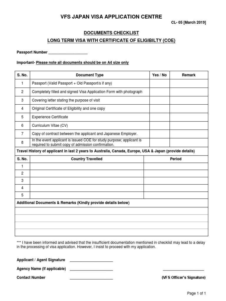 Vfs Japan Visa Application Centre: Documents Checklist Long Term Visa ...