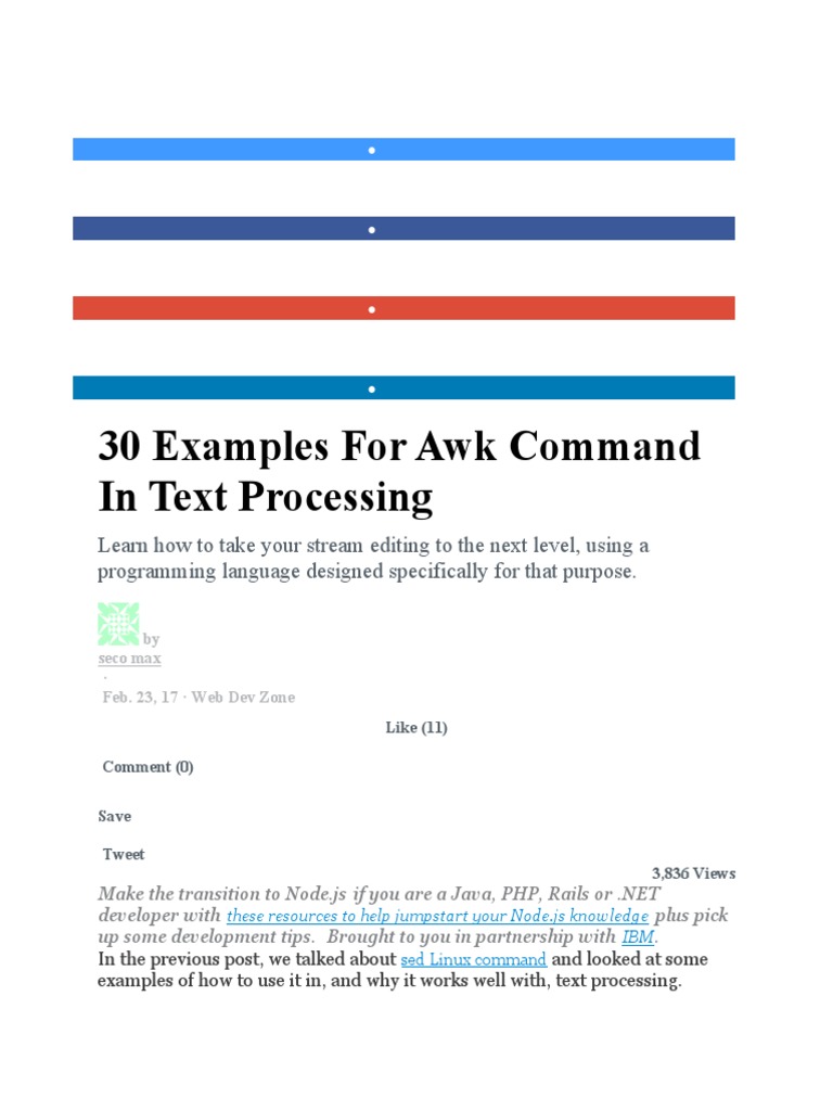 30 Examples For Awk Command in Text Processing | Download Free PDF ...