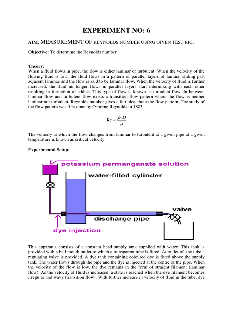 Experiment No: 6: Measurement of | PDF | Reynolds Number | Turbulence