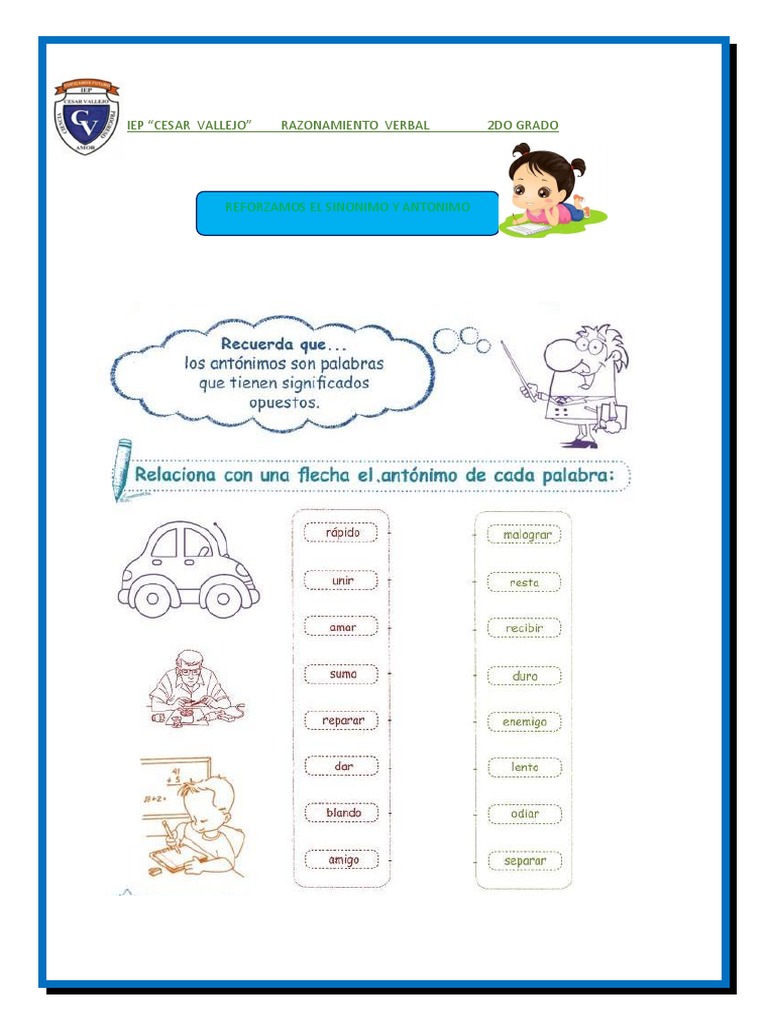 Sinónimos y Antónimos 2do Grado | PDF