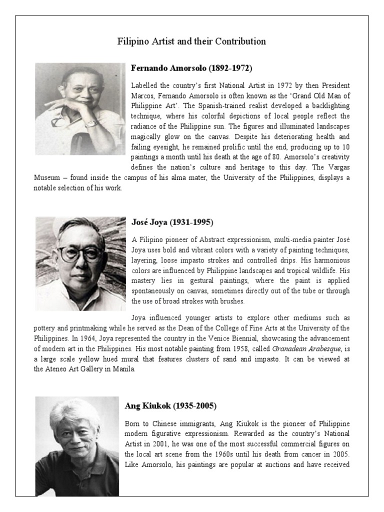 Filipino Artist and Their Contribution | PDF | Weaving | Paintings