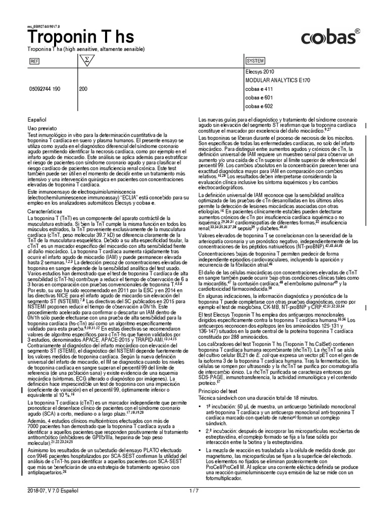 Insert Troponin T Hs Ms - 05092744190 V7 Es | PDF | Infarto de ...