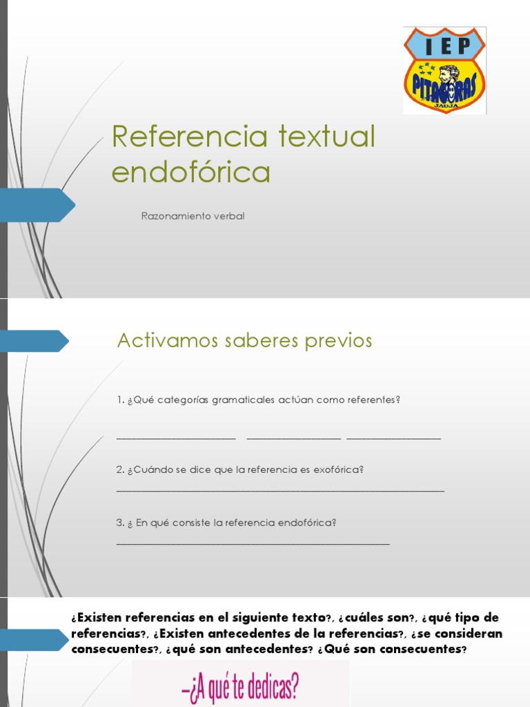Referencia Textual Endofórica | PDF | Pronombre | Tipología Lingüística