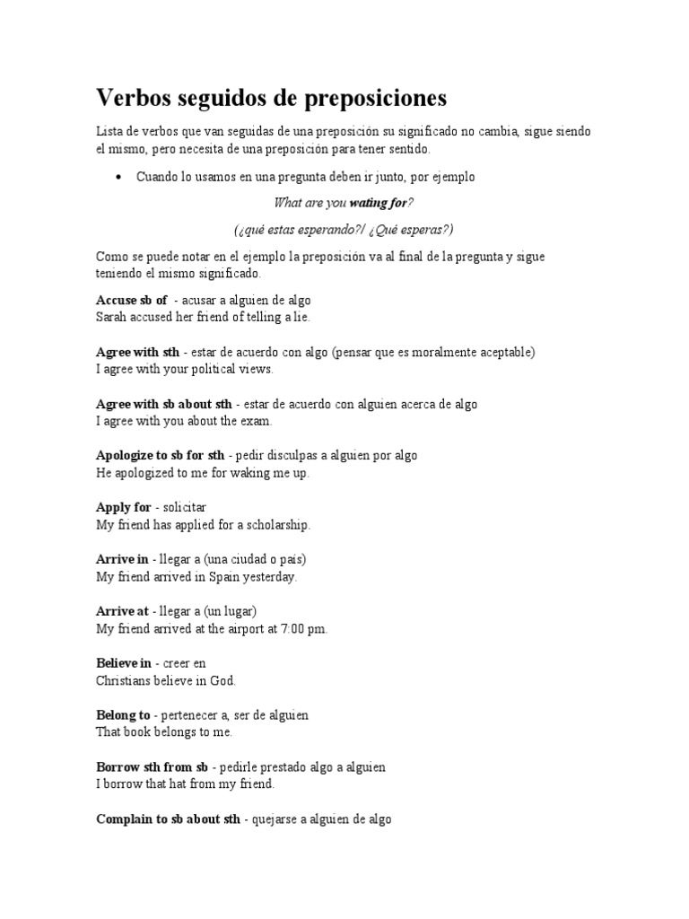 Verbos Seguidos de Preposiciones | PDF