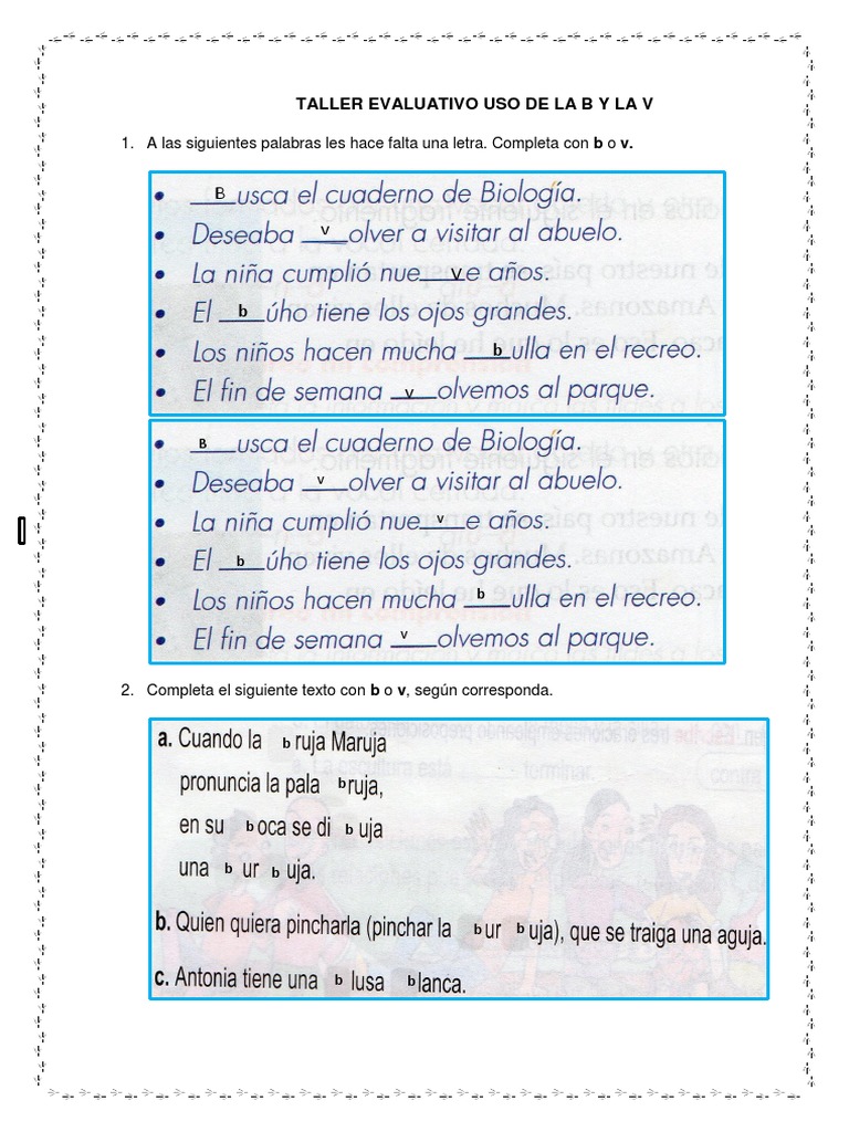 Taller Evaluativo Uso de La B y La V | PDF