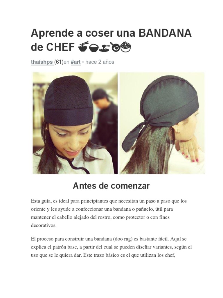 Aprende A Coser Una Bandana de Chef | PDF | Bienes de consumo | Naturaleza