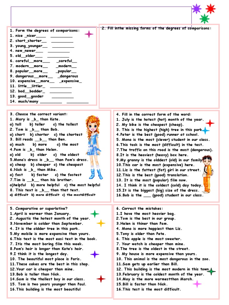 Degrees of Comparison Exercises | PDF | Language Arts & Discipline ...