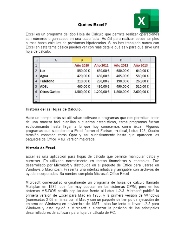 Historia y evolución de Microsoft Excel | PDF | Microsoft Excel ...