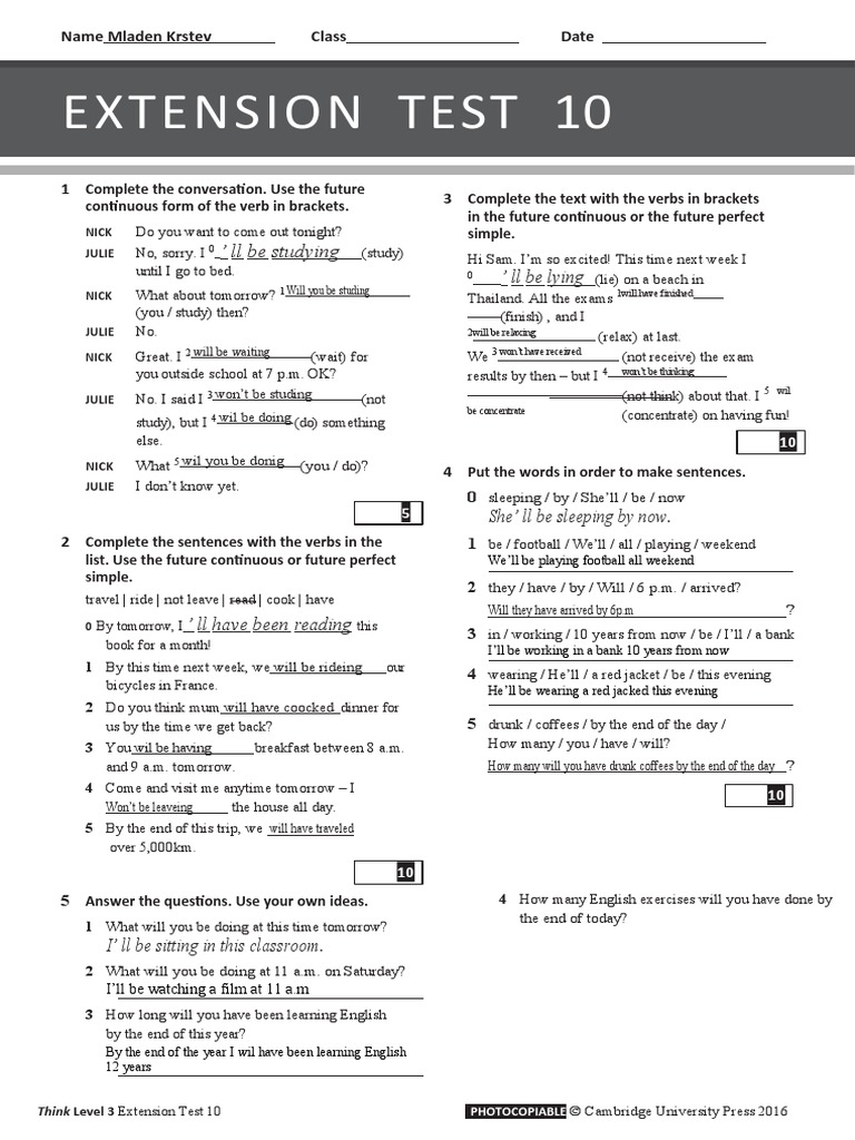 Unit-10-Extension-Test Ressen | PDF | Language Mechanics | Syntax