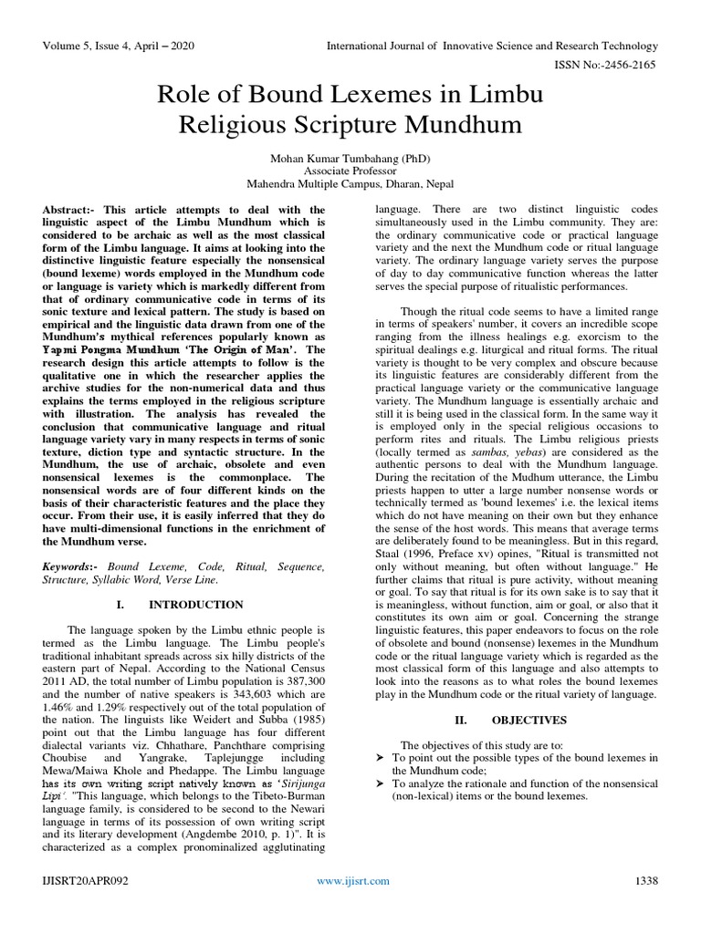 Role of Bound Lexemes in Limbu | PDF | Lexicon | Word