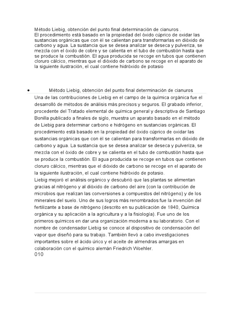 Método Liebig: Análisis de Cianuros | PDF | Cianuro | Combustión