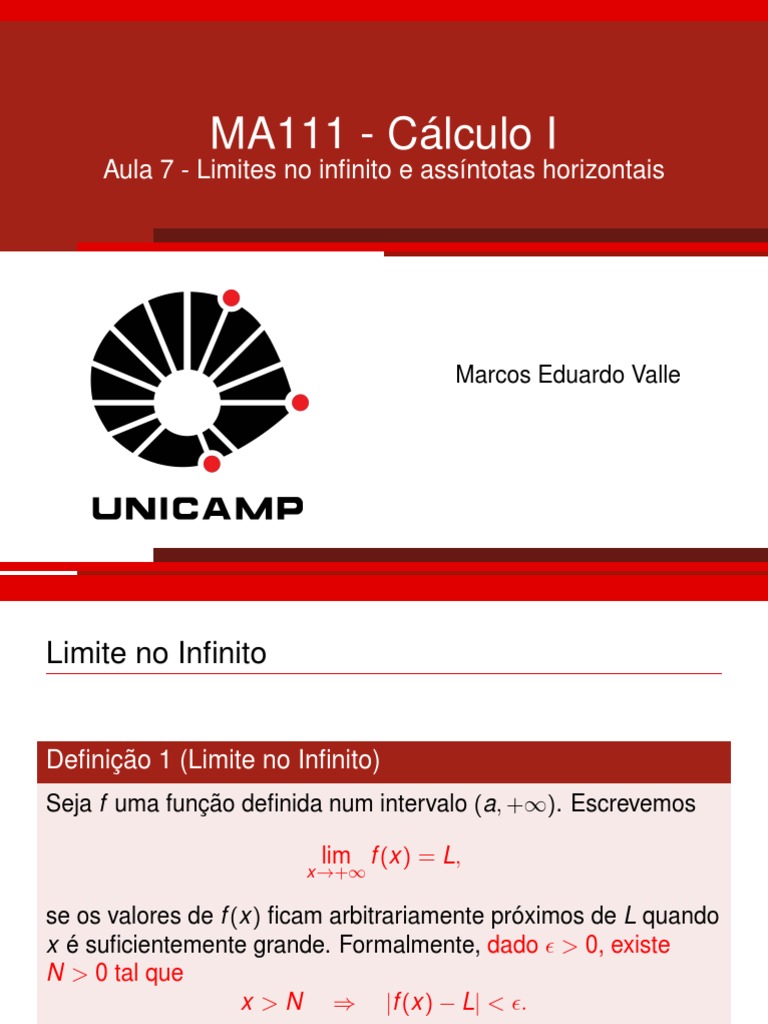 Aula7 Limites No Infinito E Assíntotas Horizontais Pdf Limite