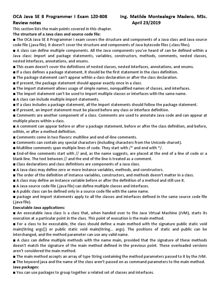 Handout4-ReviewJavaBasis-OCA Java SE 8 Programmer I | PDF | Class ...