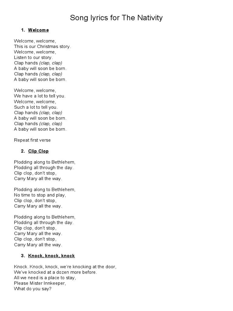 Song Lyrics For The Nativity: 1. Welcome | PDF