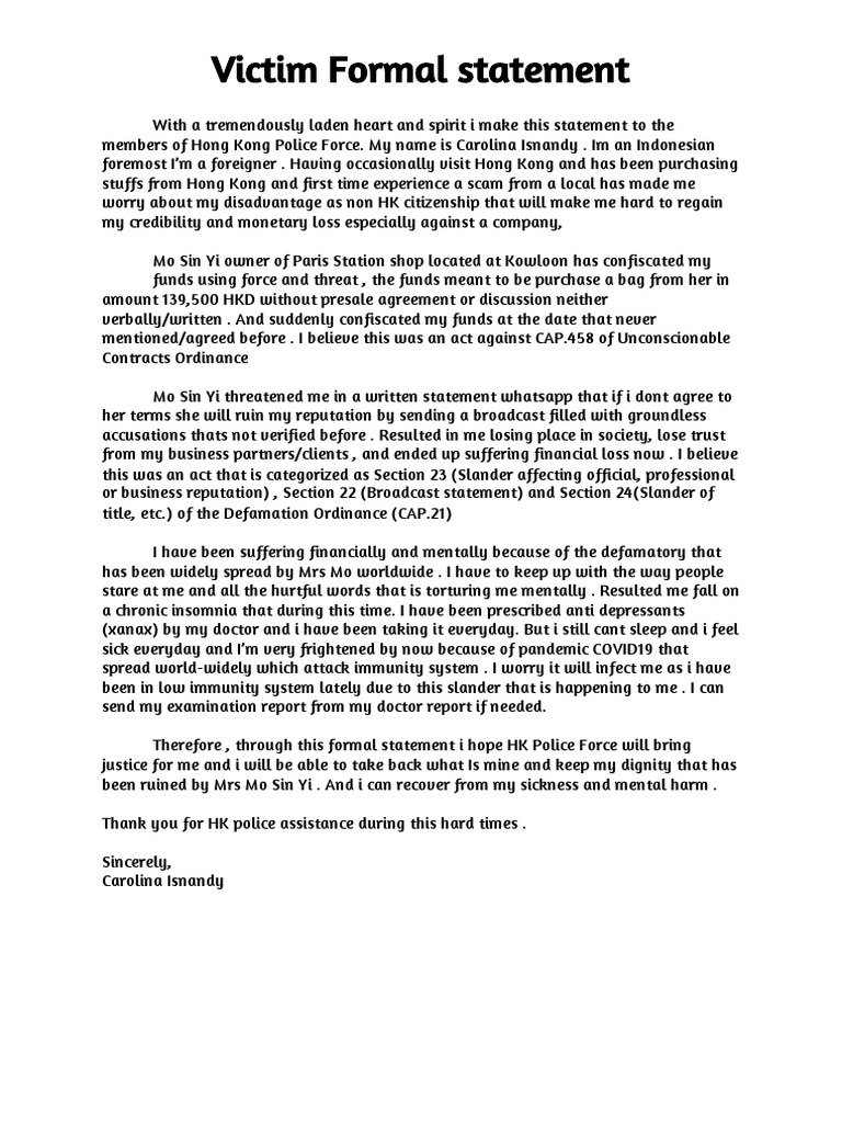 Formal Statement PDF | Download Free PDF | Defamation | Justice