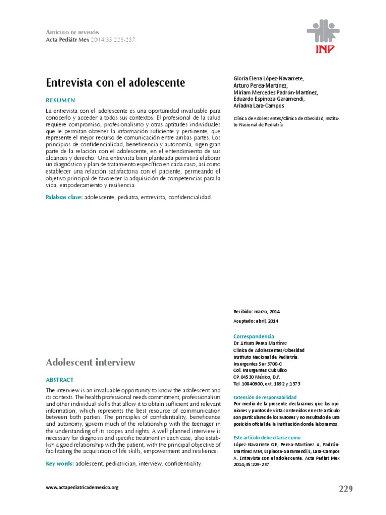 Entrevista Con El Adolescente | PDF | Adultos | Adolescencia