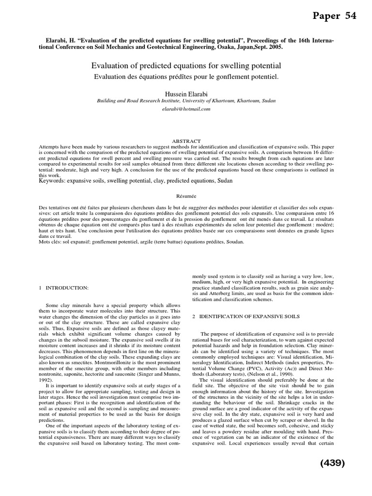Evaluation of Predicted Equations For Swelling Potential | PDF | Soil ...