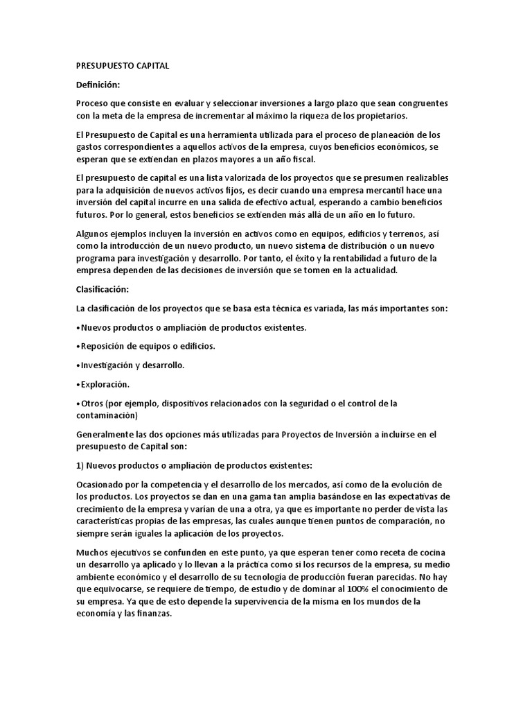 Guía completa para la elaboración del presupuesto de capital | PDF | Valor presente neto ...
