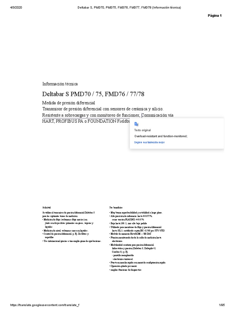 Deltabar S, PMD70, PMD75, FMD76, FMD77, FMD78 (Información Técnica ...