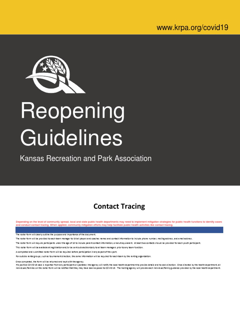 Kansas Recreation and Park Association Reopening Guidelines | PDF ...