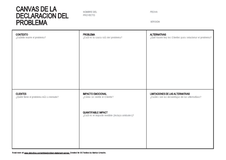 CANVAS DE LA DECLARACION DEL PROBLEMA The Problem Statement Canvas | PDF