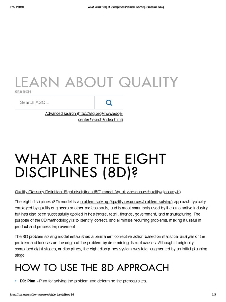 What Is 8D - Eight Disciplines Problem Solving Process - ASQ | PDF ...