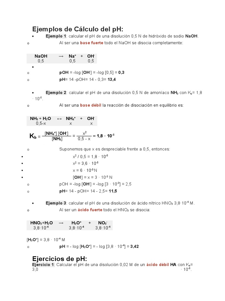Ejemplos de Cálculo Del PH 06 | PDF | Constante de disociación ácida | Ph