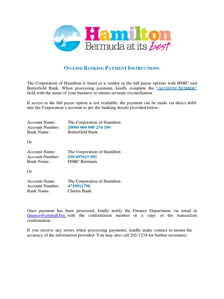 CoH Banking Instructions | PDF